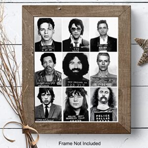 Musician Mugshot Bowie, Elvis, Johnny Cash, Jerry Garcia, Jimi Hendrix, Mick Jagger, Frank Sinatra, David Crosby, Janice Joplin Photo Wall Art - 8x10 Poster Print - Gift For Music Fans - Home Decor