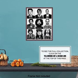 Musician Mugshot Bowie, Elvis, Johnny Cash, Jerry Garcia, Jimi Hendrix, Mick Jagger, Frank Sinatra, David Crosby, Janice Joplin Photo Wall Art - 8x10 Poster Print - Gift For Music Fans - Home Decor