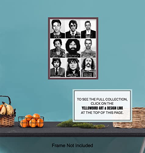 Musician Mugshot Bowie, Elvis, Johnny Cash, Jerry Garcia, Jimi Hendrix, Mick Jagger, Frank Sinatra, David Crosby, Janice Joplin Photo Wall Art - 8x10 Poster Print - Gift For Music Fans - Home Decor