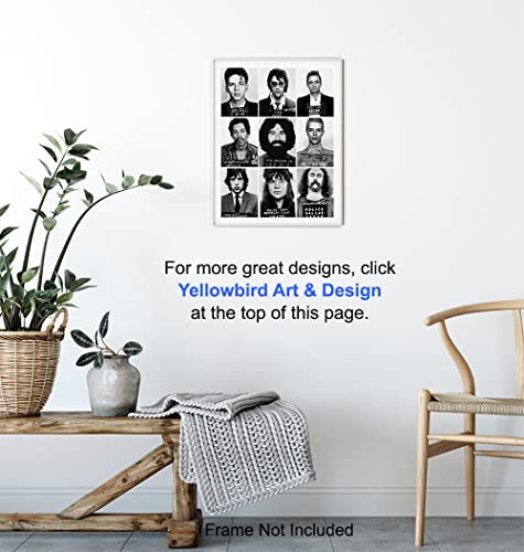 Musician Mugshot Bowie, Elvis, Johnny Cash, Jerry Garcia, Jimi Hendrix, Mick Jagger, Frank Sinatra, David Crosby, Janice Joplin Photo Wall Art - 8x10 Poster Print - Gift For Music Fans - Home Decor