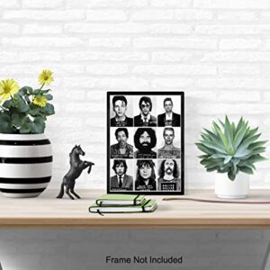 Musician Mugshot Bowie, Elvis, Johnny Cash, Jerry Garcia, Jimi Hendrix, Mick Jagger, Frank Sinatra, David Crosby, Janice Joplin Photo Wall Art - 8x10 Poster Print - Gift For Music Fans - Home Decor