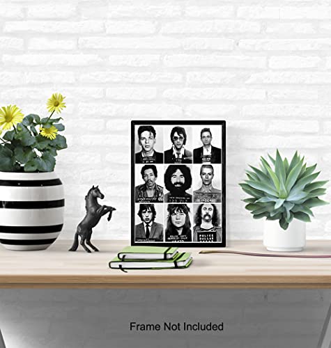 Musician Mugshot Bowie, Elvis, Johnny Cash, Jerry Garcia, Jimi Hendrix, Mick Jagger, Frank Sinatra, David Crosby, Janice Joplin Photo Wall Art - 8x10 Poster Print - Gift For Music Fans - Home Decor