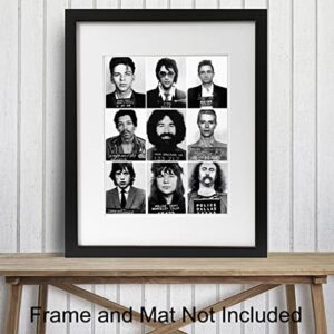 Musician Mugshot Bowie, Elvis, Johnny Cash, Jerry Garcia, Jimi Hendrix, Mick Jagger, Frank Sinatra, David Crosby, Janice Joplin Photo Wall Art - 8x10 Poster Print - Gift For Music Fans - Home Decor