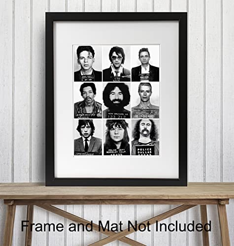 Musician Mugshot Bowie, Elvis, Johnny Cash, Jerry Garcia, Jimi Hendrix, Mick Jagger, Frank Sinatra, David Crosby, Janice Joplin Photo Wall Art - 8x10 Poster Print - Gift For Music Fans - Home Decor