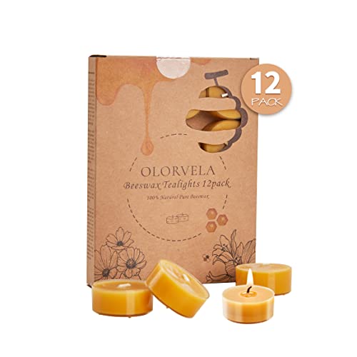 olorvela Beeswax Candles 12Pack Tealight Candles Handmade of Pure Beeswax, 4 Hour Burn Time, Clear Cup Beeswax Tea Lights