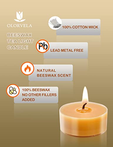 olorvela Beeswax Candles 12Pack Tealight Candles Handmade of Pure Beeswax, 4 Hour Burn Time, Clear Cup Beeswax Tea Lights