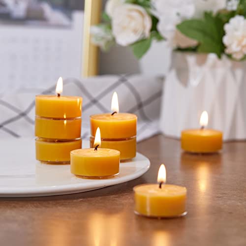 olorvela Beeswax Candles 12Pack Tealight Candles Handmade of Pure Beeswax, 4 Hour Burn Time, Clear Cup Beeswax Tea Lights