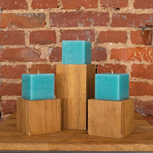 Candwax 3 inch Pillar Candles for Home Set of 3 pcs - Unscented and Long Lasting Candles Ideal for Wedding or Home Decor - Turquoise Square Candles