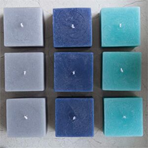 Candwax 3 inch Pillar Candles for Home Set of 3 pcs - Unscented and Long Lasting Candles Ideal for Wedding or Home Decor - Turquoise Square Candles