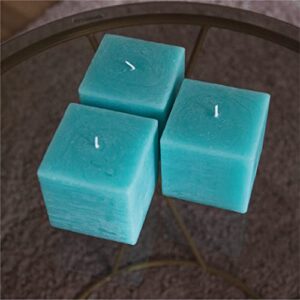 Candwax 3 inch Pillar Candles for Home Set of 3 pcs - Unscented and Long Lasting Candles Ideal for Wedding or Home Decor - Turquoise Square Candles