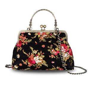 Abuyall Crossbody Tote Bag Floral Satchel Purse Handbag for Women Black-flower