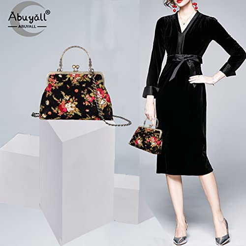 Abuyall Crossbody Tote Bag Floral Satchel Purse Handbag for Women Black-flower