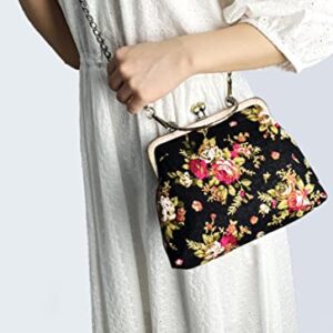 Abuyall Crossbody Tote Bag Floral Satchel Purse Handbag for Women Black-flower