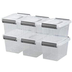 jandson small 3.5 quart clear storage bin, latching box container with grey handle, 6 packs