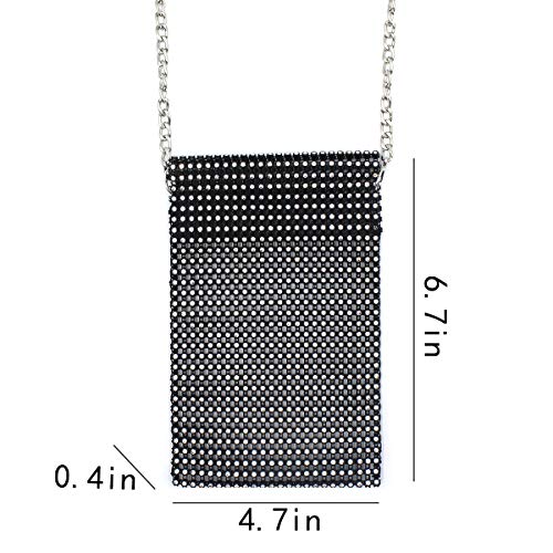 AIBEARTY Women Girls Sparkly Rhinestone Cell Phone Purse Mini Crossbody Bag Evening Clutch Shoulder Bag with Metal Chain