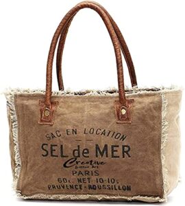 cla bags sel de mer upcycled canvas small handbag upcycled canvas & cowhide tote bag radiant upcycled canvas & cowhide leather crossbody bag (khaki)