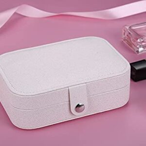 Travel Jewelry Organizer Box PU Leather Small Travel Case Portable Storage Holder Box for Earrings Necklaces Rings Bracelets (White)