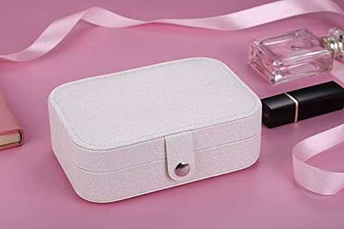 Travel Jewelry Organizer Box PU Leather Small Travel Case Portable Storage Holder Box for Earrings Necklaces Rings Bracelets (White)