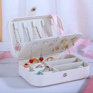 Travel Jewelry Organizer Box PU Leather Small Travel Case Portable Storage Holder Box for Earrings Necklaces Rings Bracelets (White)