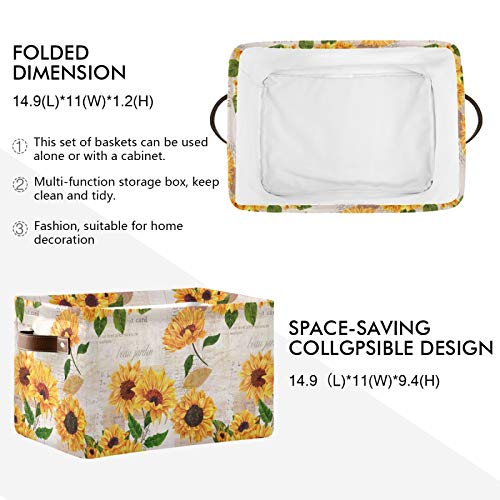 Mazeann Vibrant Sunflowers Storage Basket Bin Collapsible Foldable for Clothes Toys Storage Cabinets Waterproof Fabric Storage Box 15 x 11 x 9.5 inches 1PC