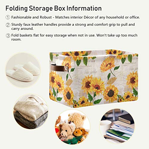 Mazeann Vibrant Sunflowers Storage Basket Bin Collapsible Foldable for Clothes Toys Storage Cabinets Waterproof Fabric Storage Box 15 x 11 x 9.5 inches 1PC