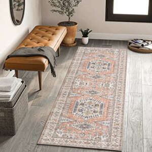 Valenrug Washable Runner Rug 2'6x8 - Ultra-Thin Antique Collection Area Rug, Stain Resistant Rugs for Living Room Bedroom, Distressed Persian Boho Rug(Peach/Yellowish, 2'6"x8')