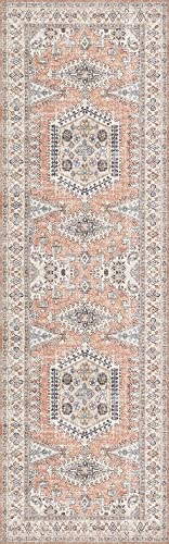 Valenrug Washable Runner Rug 2'6x8 - Ultra-Thin Antique Collection Area Rug, Stain Resistant Rugs for Living Room Bedroom, Distressed Persian Boho Rug(Peach/Yellowish, 2'6"x8')