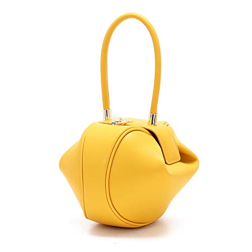 Mn&Sue Fashion Designer Women's Genuine Leather Top Handle Handbag Evening Bag Party Prom Wedding Purse (Small, Yellow)