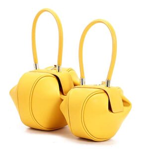 Mn&Sue Fashion Designer Women's Genuine Leather Top Handle Handbag Evening Bag Party Prom Wedding Purse (Small, Yellow)