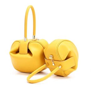 Mn&Sue Fashion Designer Women's Genuine Leather Top Handle Handbag Evening Bag Party Prom Wedding Purse (Small, Yellow)