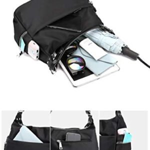 Womens Handbags Crossbody Bag Lightweight Nylon Hobo Purses Casual Shoulder Messenger Bag for Grils Waterproof Black