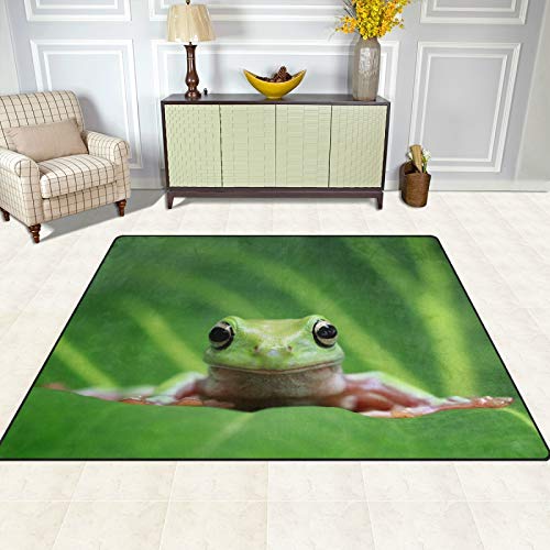 ALAZA Green Leaf Frog Non Slip Area Rug 5' x 7' for Living Dinning Room Bedroom Kitchen Hallway Office Modern Home Decorative