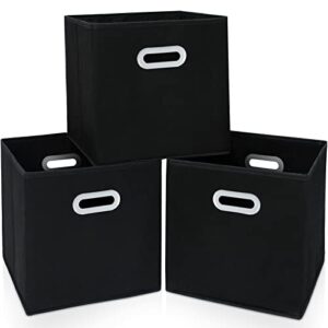 sevendome fabric cloth storage bins,fabric cube organizer with dual handles foldable cube storage baskets for home bedroom storage,set of 3, black