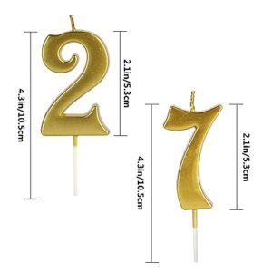 27th & 72nd Number Birthday Candles for Cake Topper, Number 72 27 Glitter Premium Candle Party Anniversary Celebration Decoration for Kids Women or Men, Gold