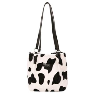 valiclud women milk cow print clutch handbag cow shoulder bag plush faux fur tote bag bucket