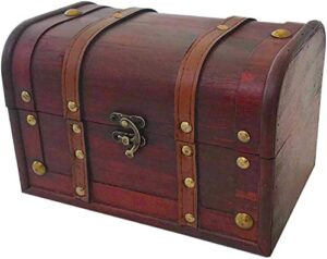 wood and leather treasure chest box decorative storage chest box with lock | handcrafted decorative boxes with lids for home decor | wood box with lid | small chest | wooden stash box