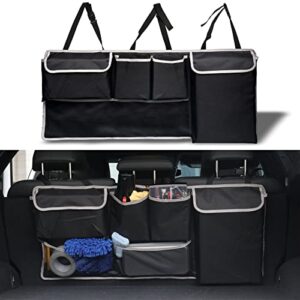 uyye car trunk hanging organizer,backseat hanging bag, car interior accessories with 4 pockets & 2 mesh pouches,storage for groceries, will provides more storage trunk space for suv, truck, jeep，mpvs