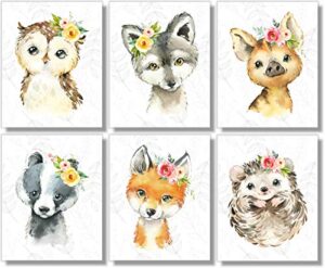 woodland animals wall art prints – nursery decor – set of 6-8×10 – unframed – watercolor