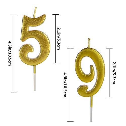 95th & 59th Number Birthday Candles for Cake Topper, Number 95 59 Glitter Premium Candle Party Anniversary Celebration Decoration for Kids Women or Men, Gold