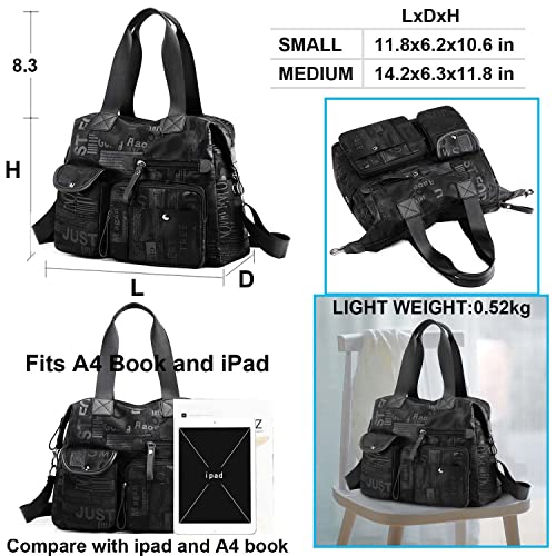 Nurse Tote Bag For Women Nylon Travel Crossbody Bag Shoulder Handbag with Multi Pockets Work Satchel (Nylon - Letter - Black)