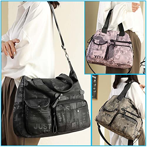 Nurse Tote Bag For Women Nylon Travel Crossbody Bag Shoulder Handbag with Multi Pockets Work Satchel (Nylon - Letter - Black)