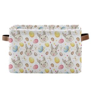 senya easter storage basket with handles, easter eggs rabbit fabric collapsible storage bins organizer bag for baby storage toy storage 15 x 11 x 9.5 inch