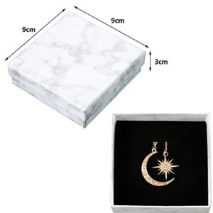 Pajean 12 Pieces Marble White Cardboard Paper Jewelry Boxes Square Marble Texture Pattern Cases for Necklaces Bracelets Earrings