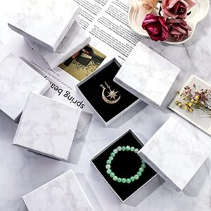 Pajean 12 Pieces Marble White Cardboard Paper Jewelry Boxes Square Marble Texture Pattern Cases for Necklaces Bracelets Earrings