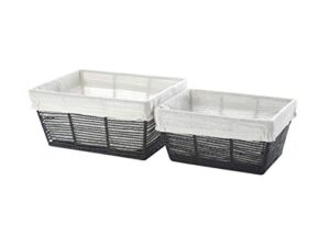 urban shop set of 2 stackable farmhouse organizer storage bins, shelf baskets with fabric liner, black