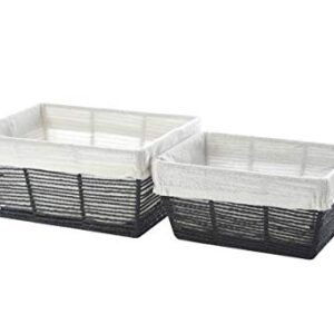 Urban Shop Set of 2 Stackable Farmhouse Organizer Storage Bins, Shelf Baskets with Fabric Liner, Black