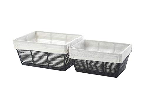 Urban Shop Set of 2 Stackable Farmhouse Organizer Storage Bins, Shelf Baskets with Fabric Liner, Black