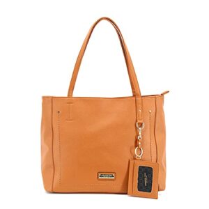 london fog quendi tote bag for women, vegan leather shoulder bag with id wallet – cognac