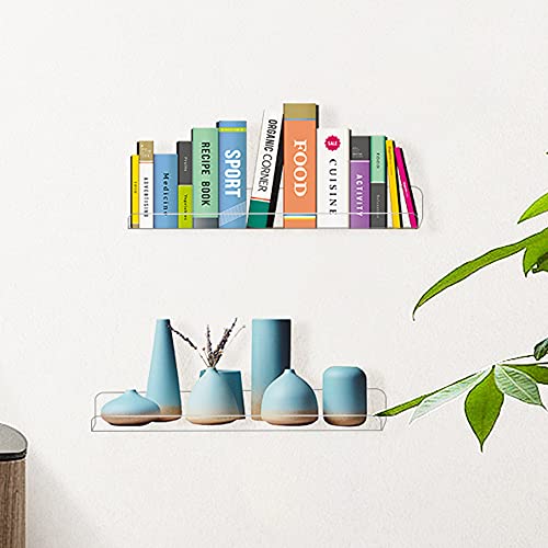 Acrylic Floating Shelves, 2 Pack of 15 inches Invisible Acrylic Floating Wall Ledge Shelf, Wall Mounted Nursery Kids Bookshelf, Spice Rack, Bathroom Storage Shelves for Cosmetics, Photos, Books, Spice