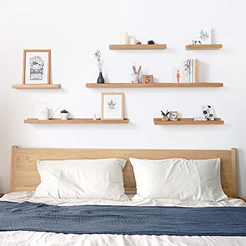 HOMWOO Floating Shelves Natural Wood Wall Shelves Wall Mounted Picture Ledge for Home, Living Room, Bedroom, Bathroom, Office,16 Inches (Natural,16 Inches)